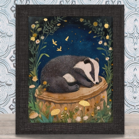 Accents | Framed 8x1 Sleepy Badger Enchanted Forest Print | Poshmark